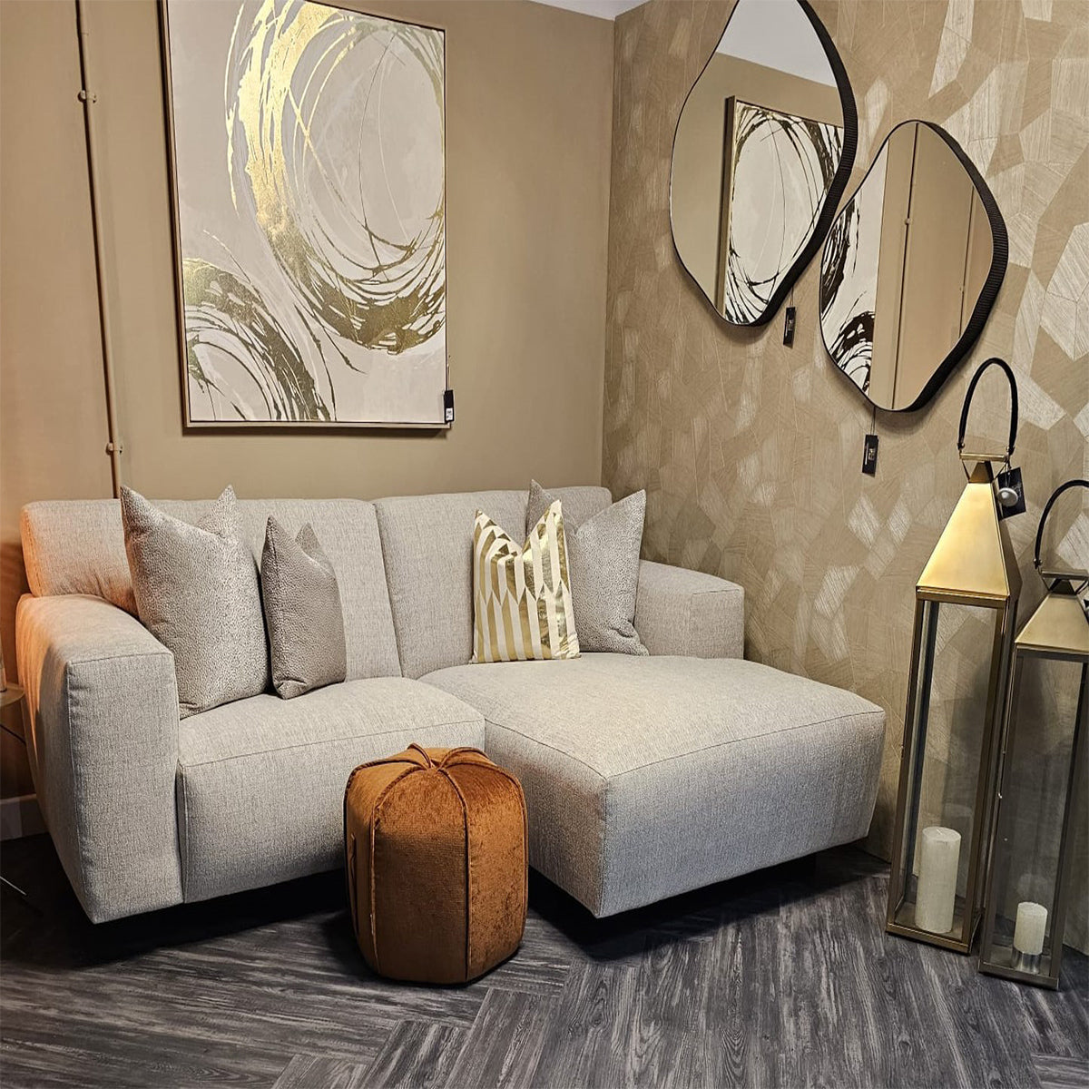 Vesta 2 Module Sofa with Chaise in Sand Fabric